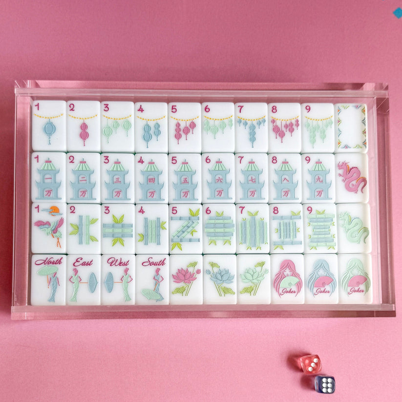 The Allure Mahjong Tile Set w/ Acrylic Display Box – Bird & Bamboo